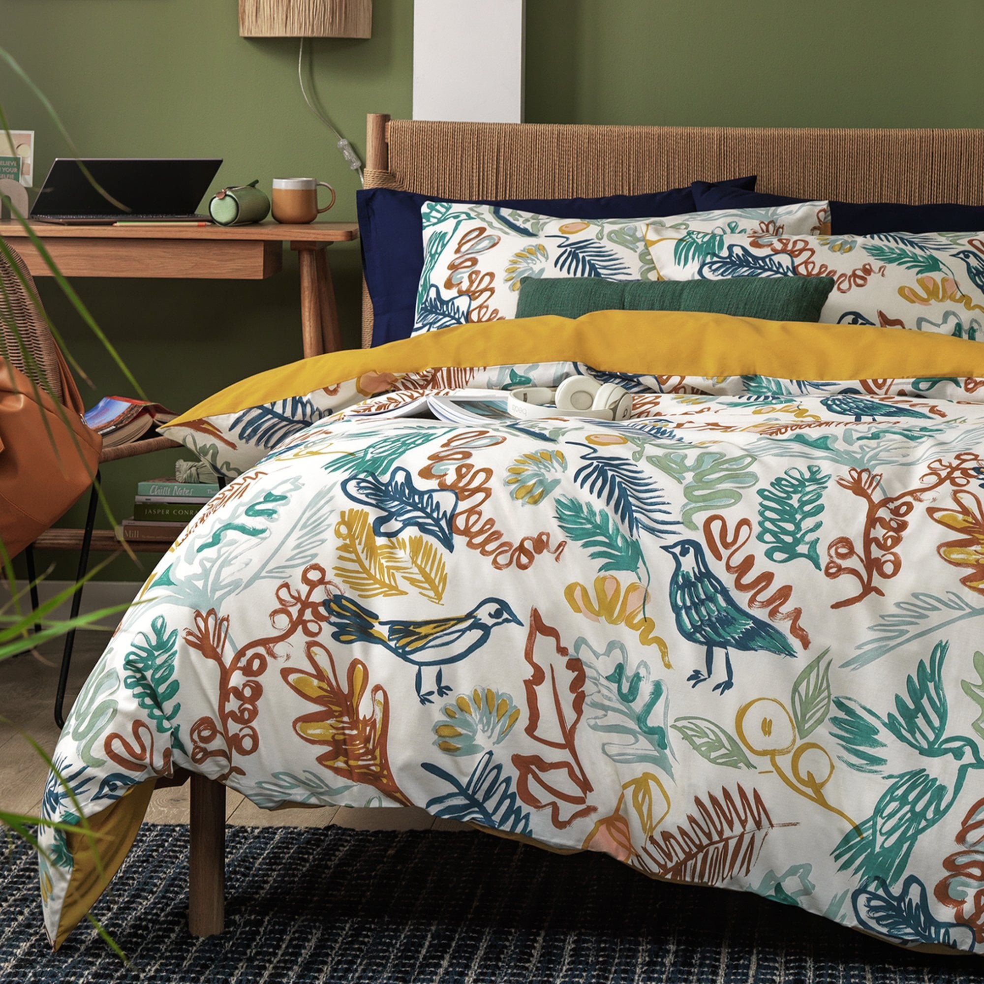 Habitat Artisan Bird Print Multicolor Bedding Set - Single by Argos ...