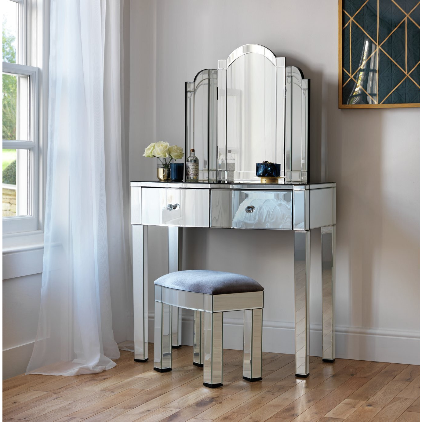 Argos Home Canzano Mirrored 2 Drawer Dressing Table Set by Argos ...