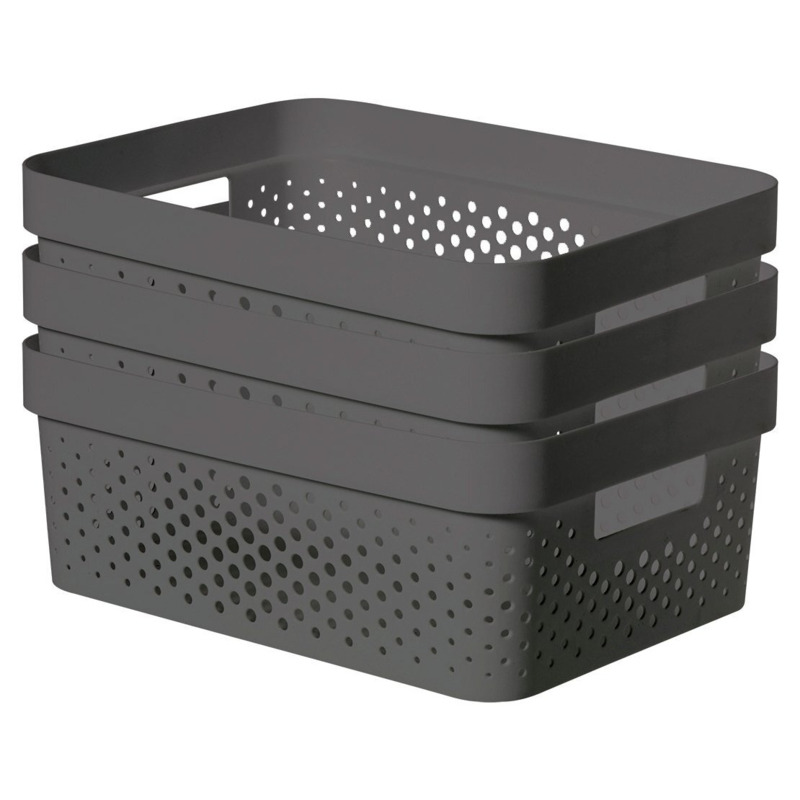 Curver Infinity Dots 3 x 11L Storage Boxes - Grey by Argos | ufurnish.com