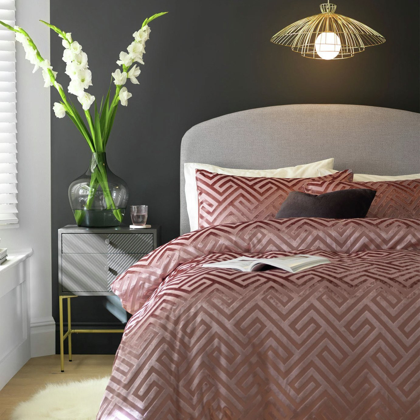 Habitat Geo Velvet Blush Pink Bedding Set - Double by Argos | ufurnish.com