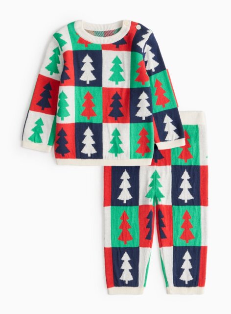 Matching Family Baby Navy Christmas Tree Checkerboard Knitted Set 3-6 ...