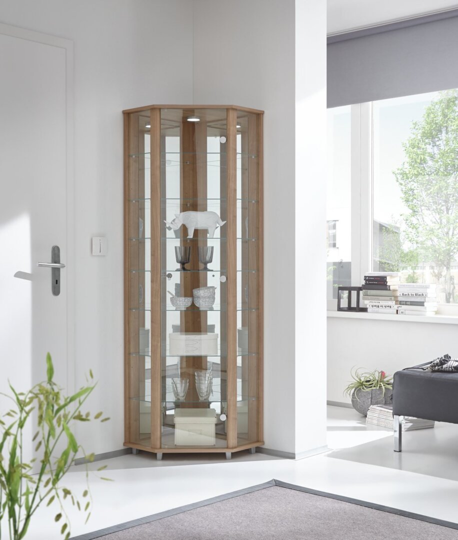 Argos light oak corner display cabinet store