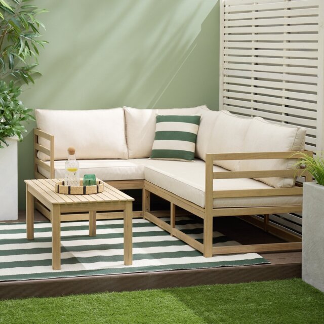 Habitat Evissa 5 Seater Wooden Garden Corner Sofa Set by Argos ...