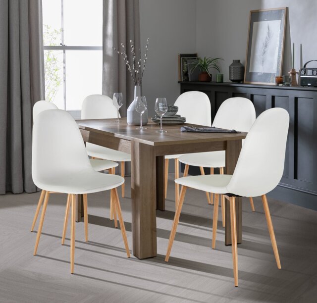 Argos Home Miami Extending Oak Dining Table & 6 White Chairs by Argos ...