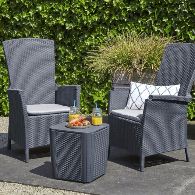 Keter Vermont 2 Seater Rattan Effect Garden Bistro Set -Grey by Argos ...