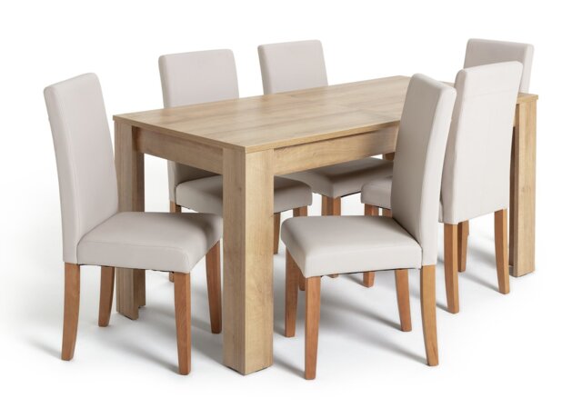 Argos Home Miami Oak Dining Table & 6 Cream Chairs by Argos | ufurnish.com