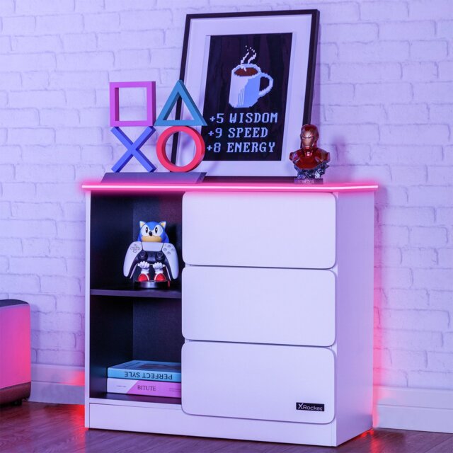 X Rocker Carbon Tek LED 3 Drawer Chest - White by Argos | ufurnish.com