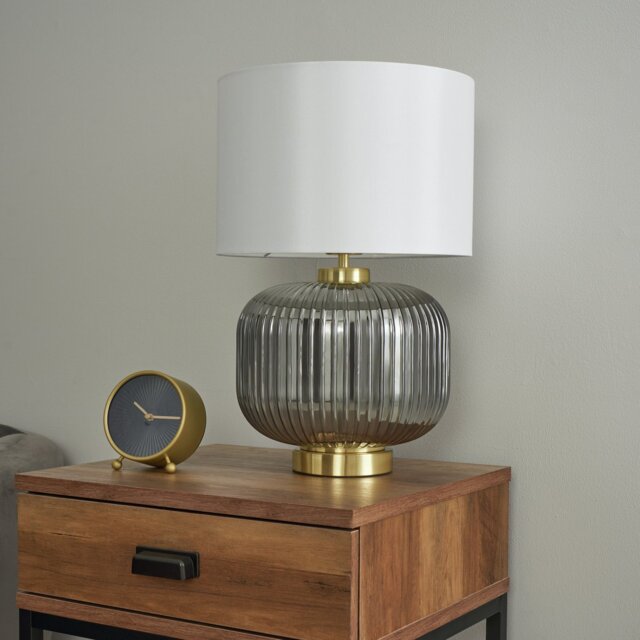 BHS Jenny Glass Table Lamp - Smoke Grey & White by Argos | ufurnish.com