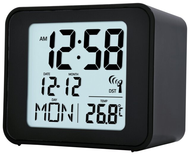 Acctim Cole Radio Controlled LCD Display Alarm Clock -Black by Argos ...