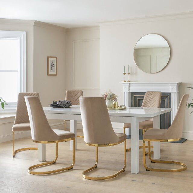 Argos Home Lyssa Ext White Dining Table & 6 Beige Chairs by Argos ...