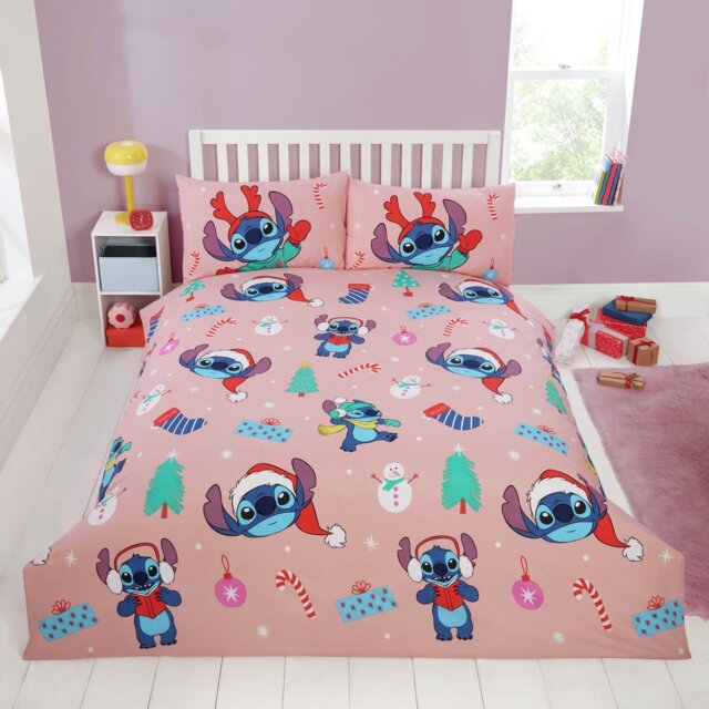 Disney Stitch Christmas Pink Kids Bedding Set - Double by Argos ...