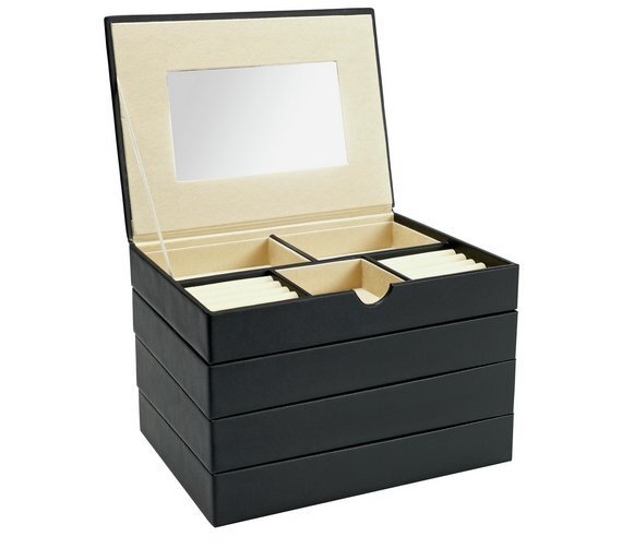 Black Faux Leather Stacking Jewellery Box by Argos | ufurnish.com