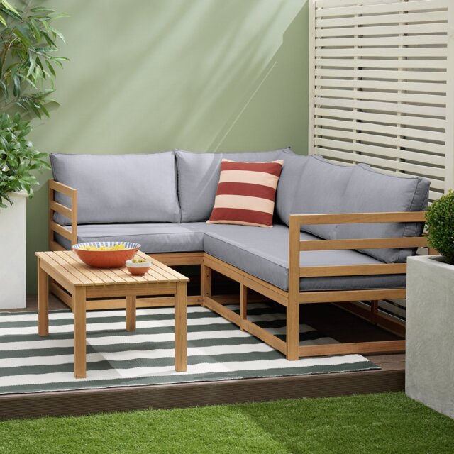 Habitat Evissa 5 Seater Wooden Garden Corner Sofa Set - Grey by Argos ...