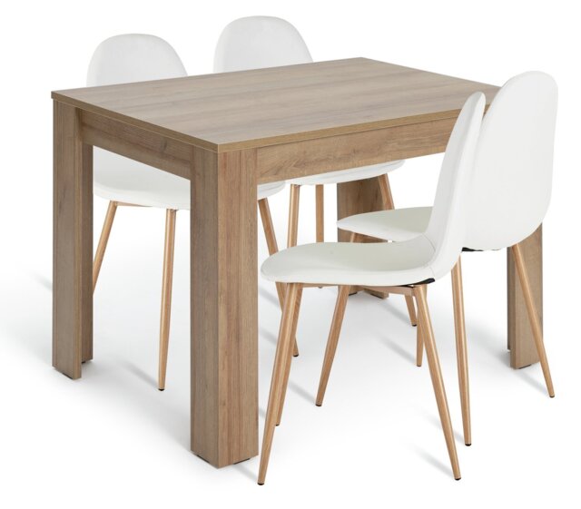 Argos Home Miami Oak Dining Table & 4 White Chairs by Argos | ufurnish.com