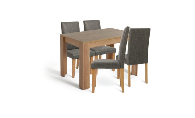 Argos Home Miami Non-Ext Oak Dining Table &4 Charcoal Chairs by Argos ...