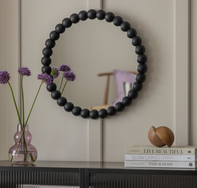 Habitat Black Beaded Round Wall Mirror - 50x50cm by Argos | ufurnish.com
