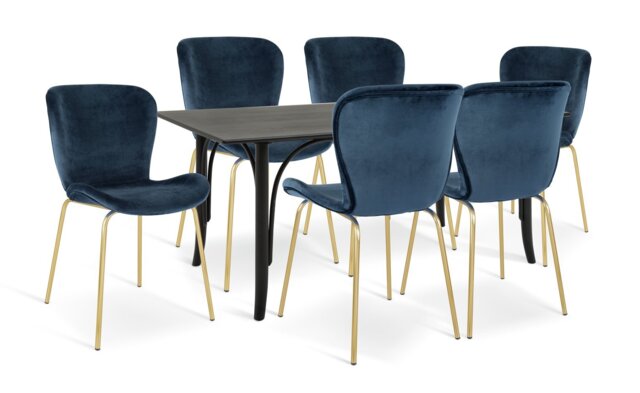 Habitat Larsa Dining Table & 6 Etta Navy Blue & Brass Chairs by Argos ...