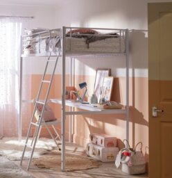Habitat Riley High Sleeper Metal Bed Frame Desk White by Argos ufurnish