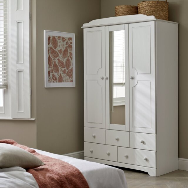 Argos Home Nordic 3 Door 5 Drawer Mirror Wardrobe - White by Argos ...