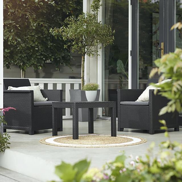 Keter Emma 2 Seater Rattan Effect Garden Bistro Set - Grey by Argos ...
