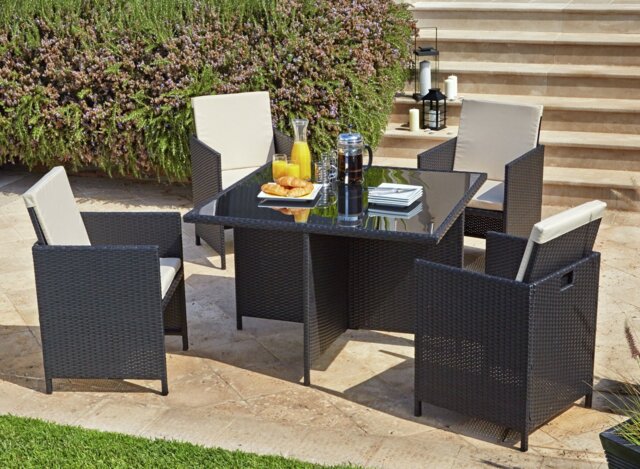 Argos Home 4 Seater Ratan Effect Patio Set - Black by Argos | ufurnish.com