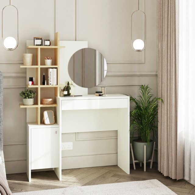 GFW Freyja 1 Drawer Dressing Table - White & Oak by Argos | ufurnish.com