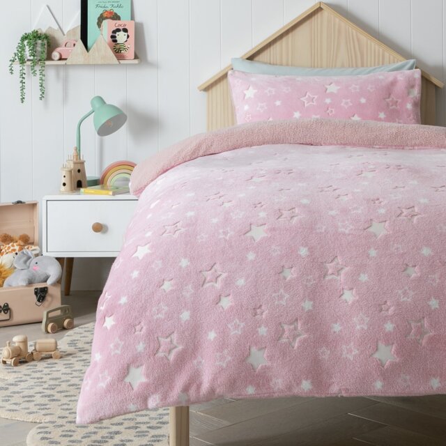 Argos Home Glow in The Dark Fleece Pink Bedding Set- Toddler by Argos ...