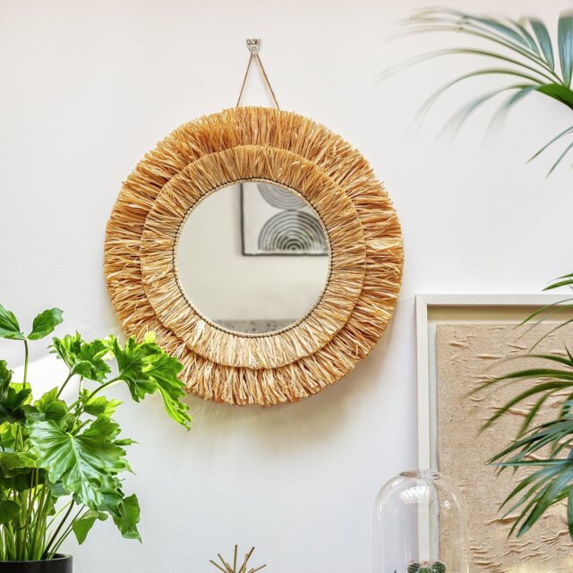 Habitat Fringed Round Wall Mirror - Natural - 57x57cm by Argos ...