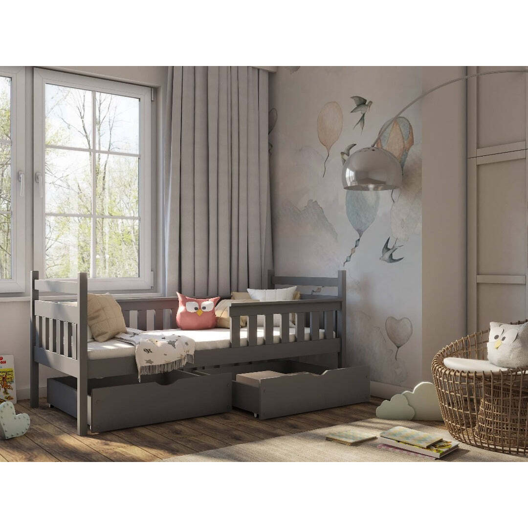 Wooden Single Bed Emma With Storage - Graphite Without Mattress by Arthauss | ufurnish.com