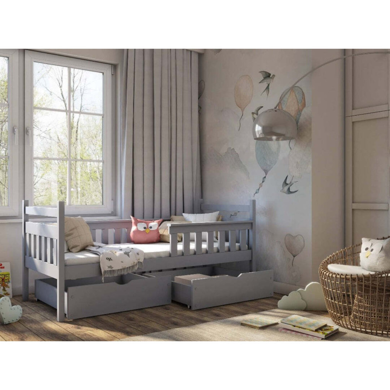 Wooden Single Bed Emma With Storage - Grey Matt Bonnell Mattress by ...