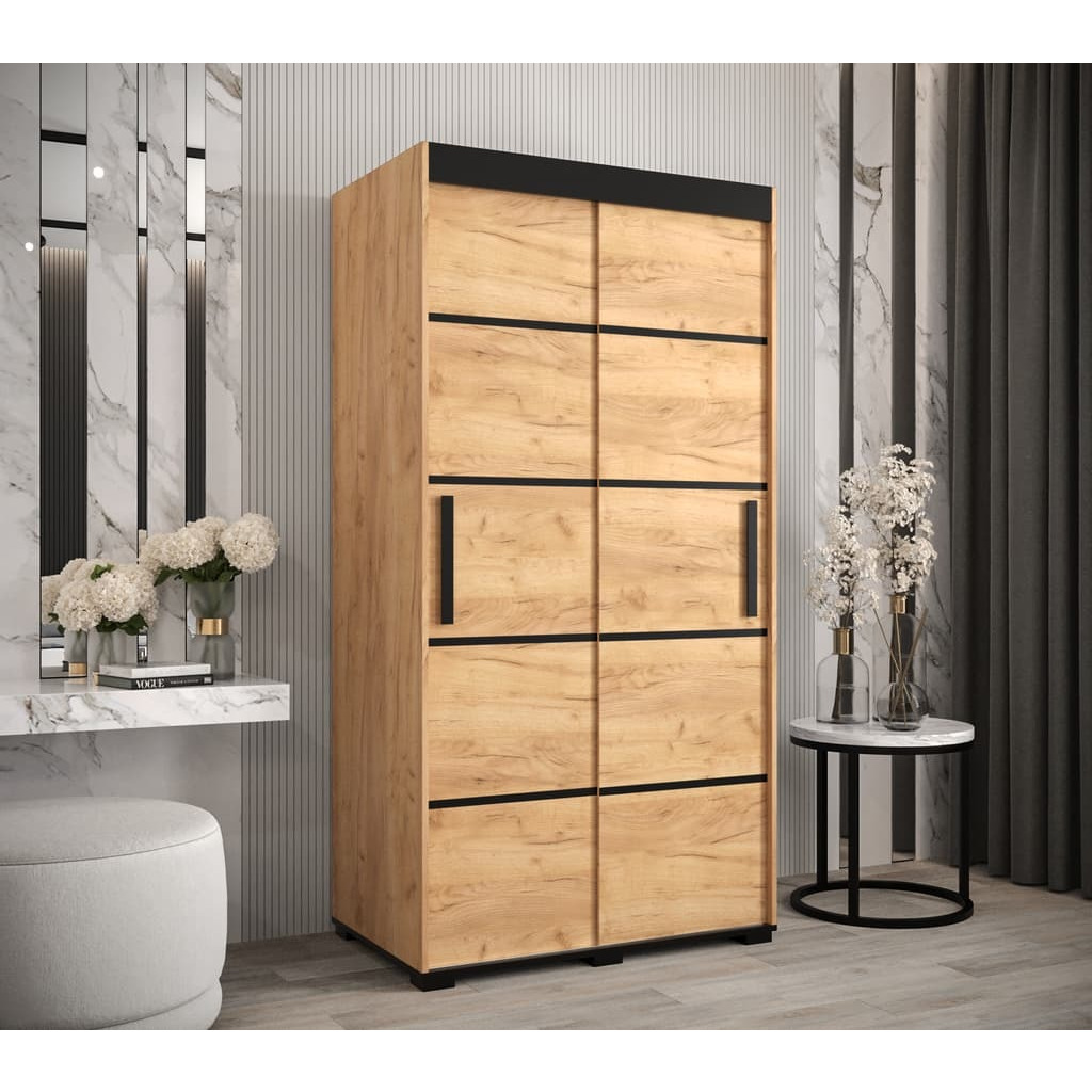 Bergamo V1 Sliding Door Wardrobe 100cm - Oak Golden 100cm by Arthauss ...
