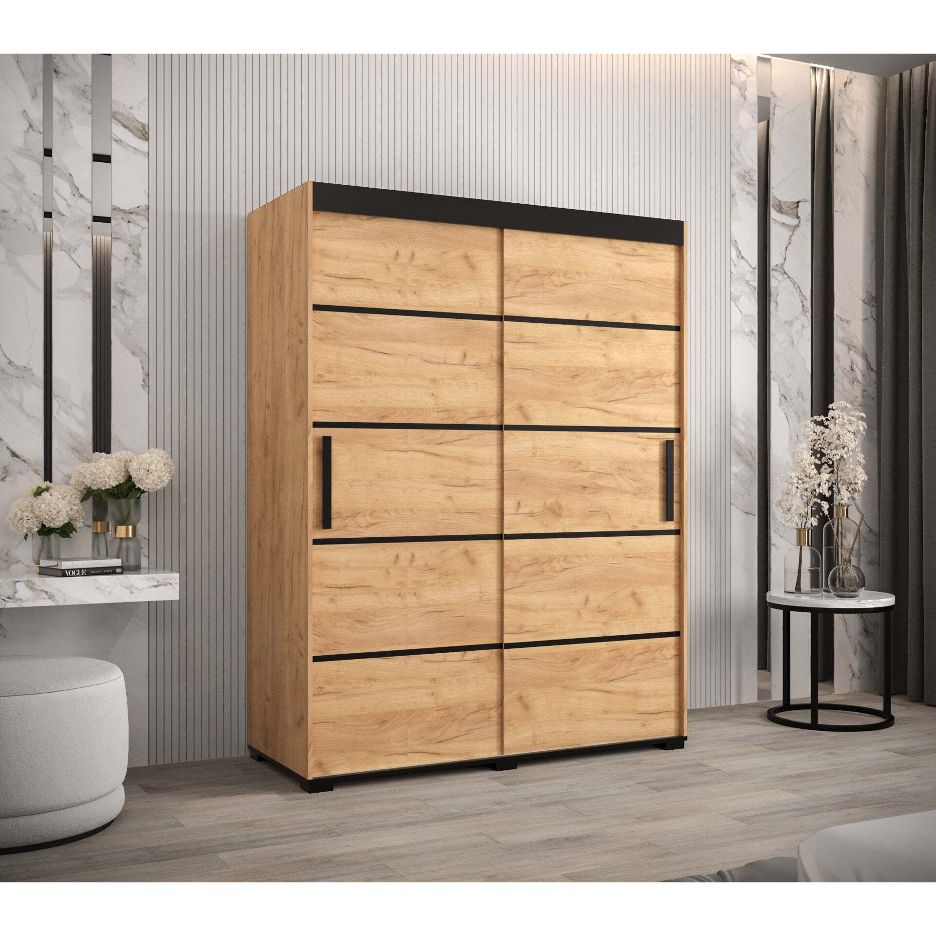 Bergamo V1 Sliding Door Wardrobe 150cm - Oak Golden 150cm by Arthauss ...