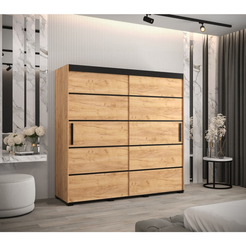Bergamo V1 Sliding Door Wardrobe 200cm - Oak Golden 200cm by Arthauss ...
