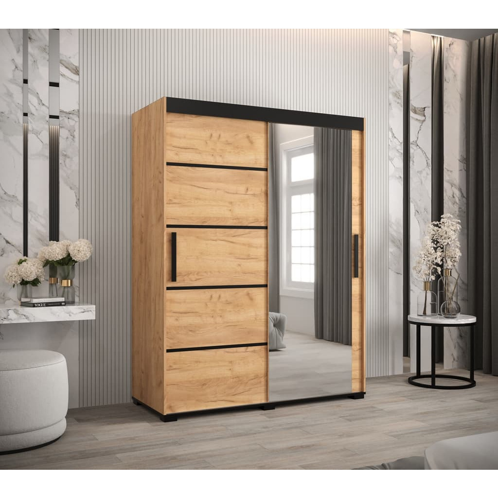 Bergamo V2 Sliding Door Wardrobe 150cm - Oak Golden 150cm by Arthauss ...