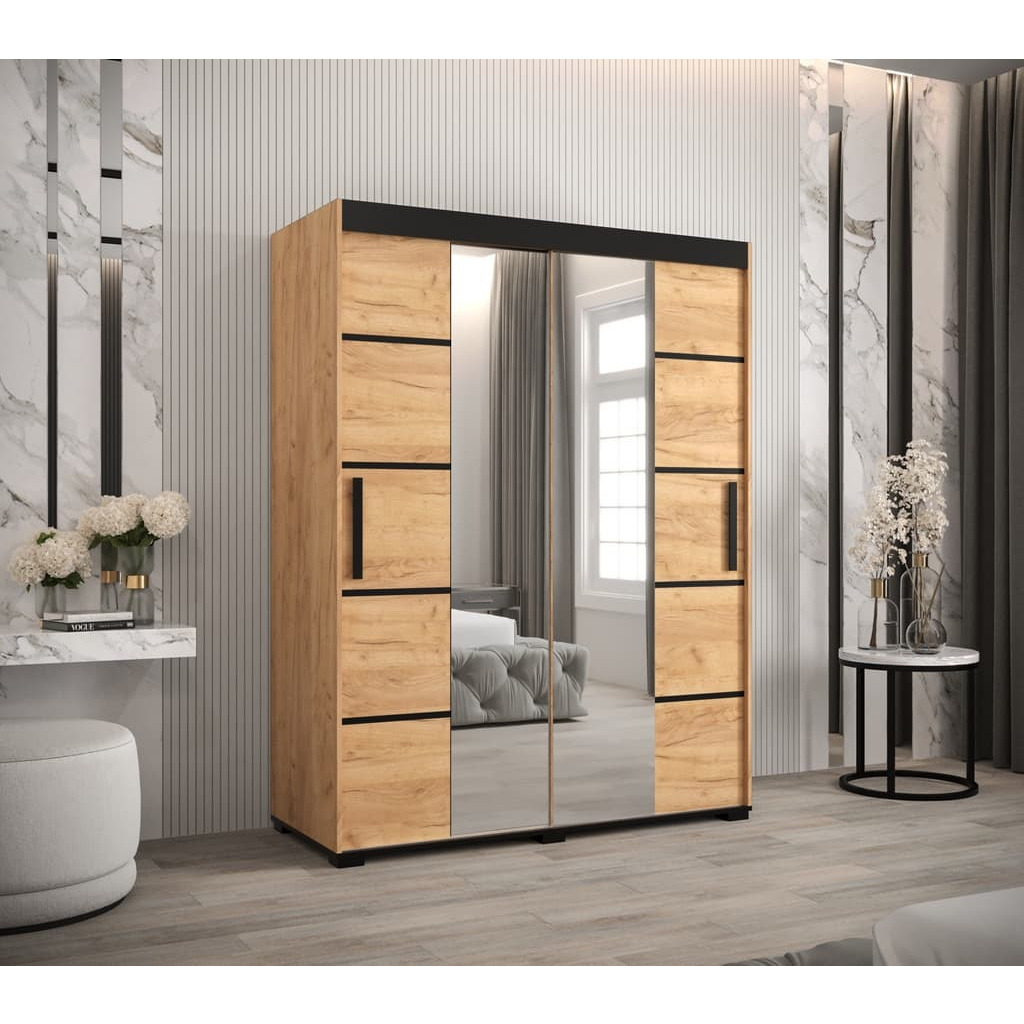 Bergamo V4 Sliding Door Wardrobe 150cm - Oak Golden 150cm by Arthauss ...