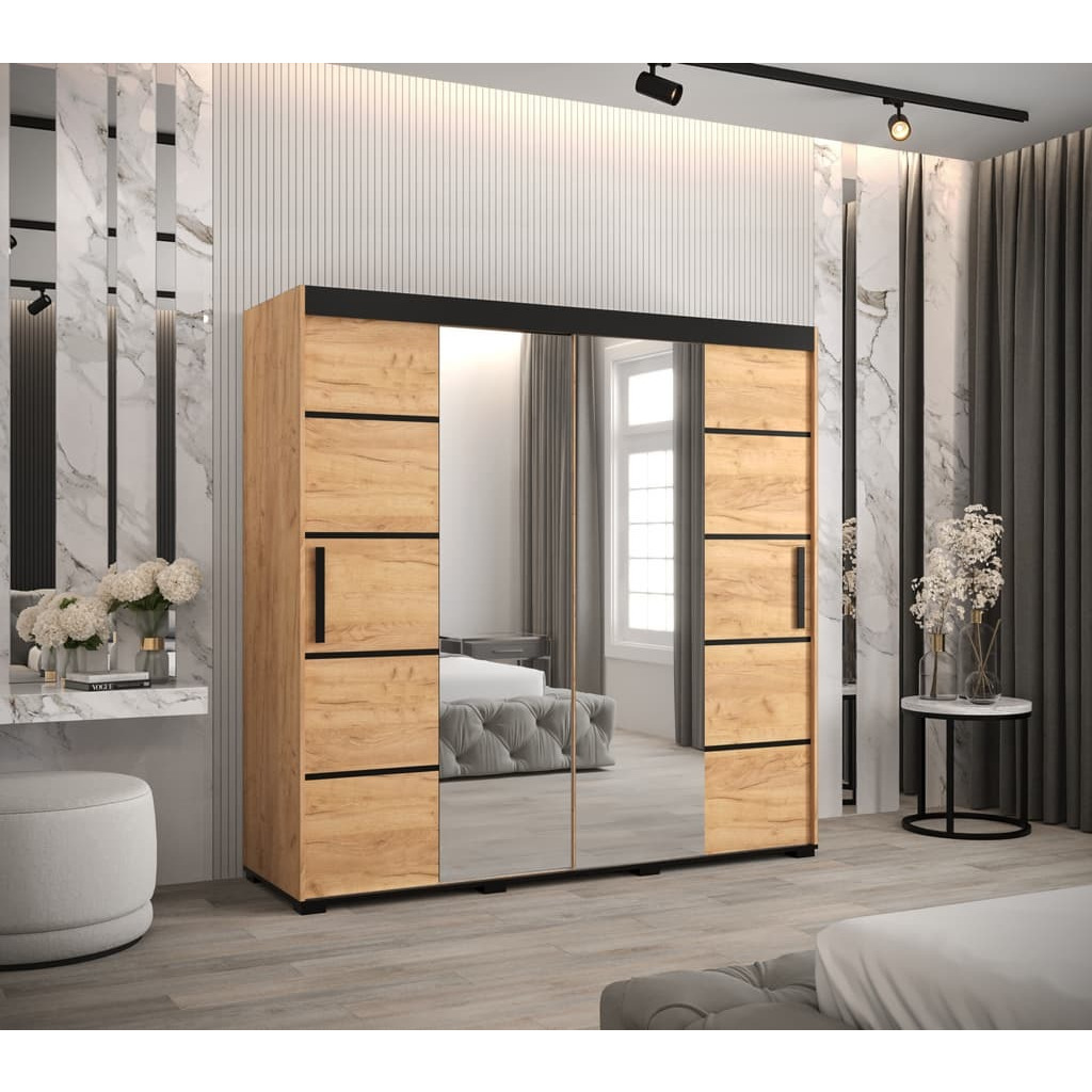 Bergamo V4 Sliding Door Wardrobe 200cm - Oak Golden 200cm by Arthauss ...