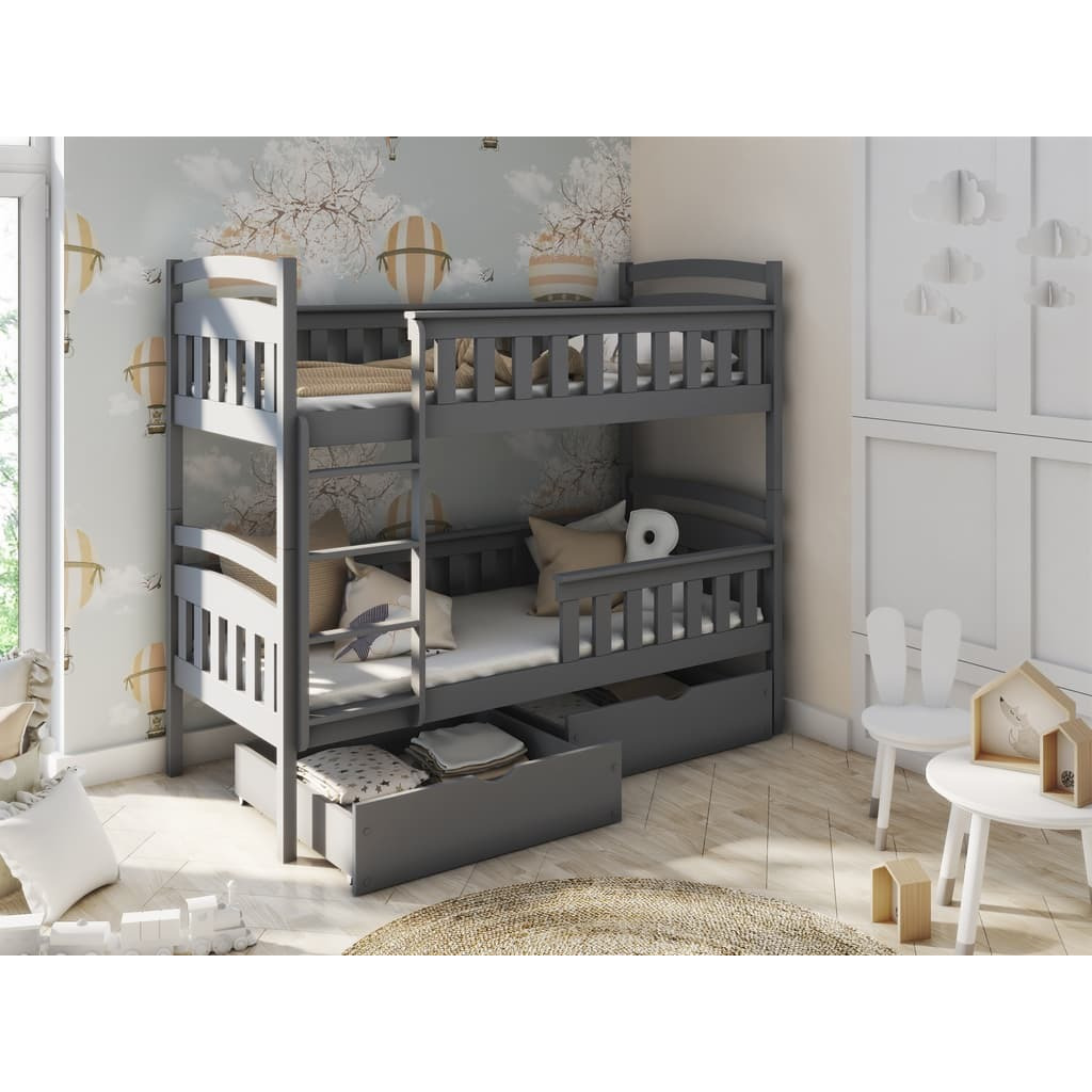 Wooden Bunk Bed Harry with Storage - Graphite Foam/Bonnell Mattresses ...