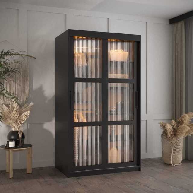 Flutes I Sliding Door Wardrobe 100cm - Black 100cm by Arthauss ...