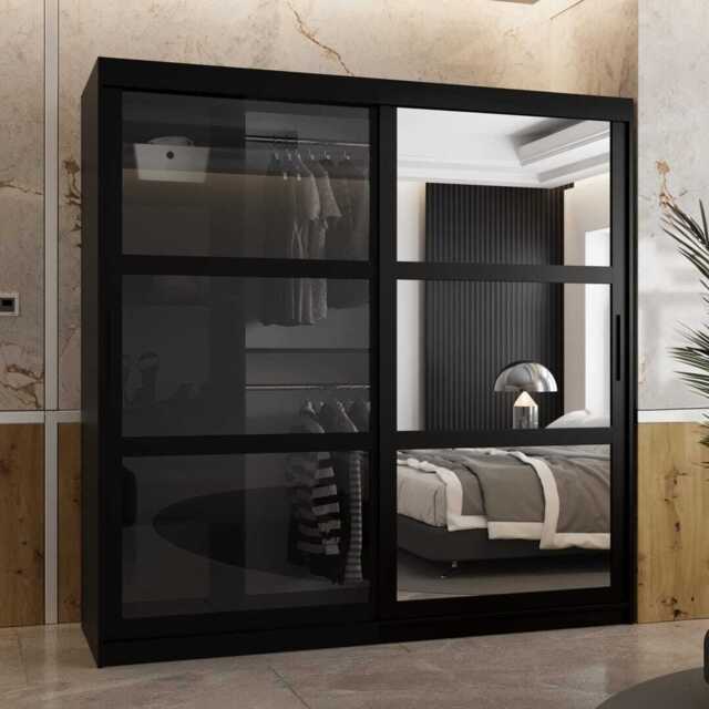 Parma II Sliding Door Wardrobe 200cm - Black 200cm by Arthauss ...
