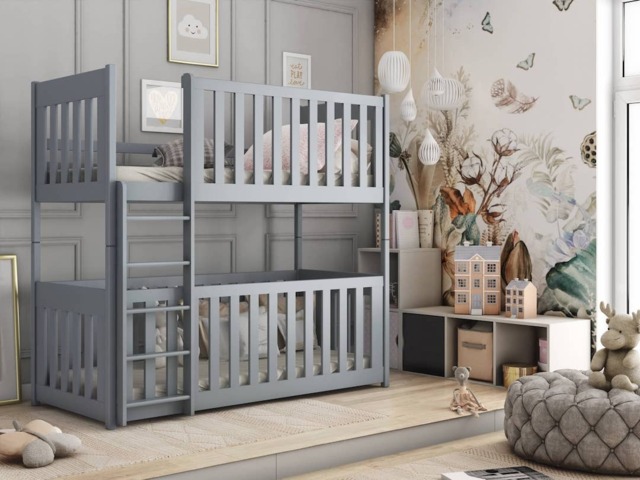 Wooden Bunk Bed Konrad With Cot Bed - Grey Matt Bonnell Mattresses by ...