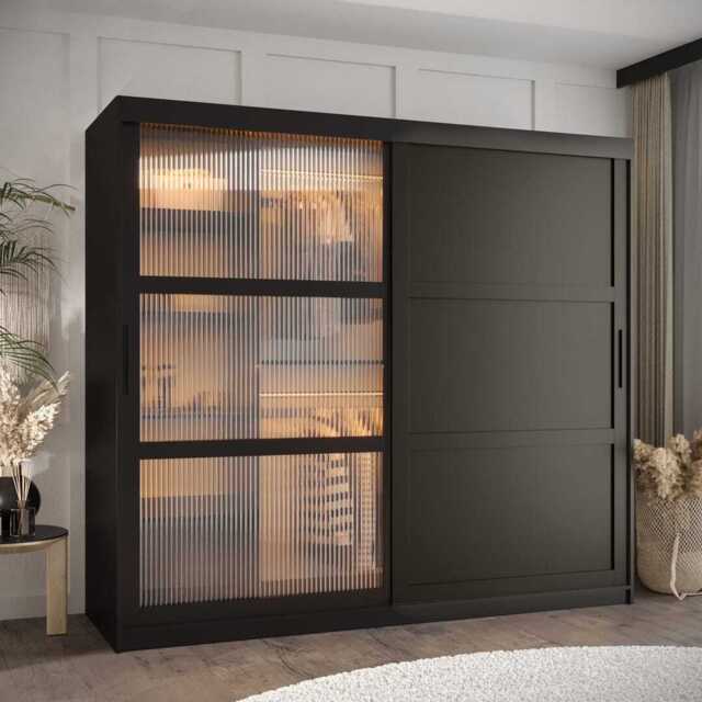 Flutes III Sliding Door Wardrobe 200cm - Black 200cm by Arthauss ...