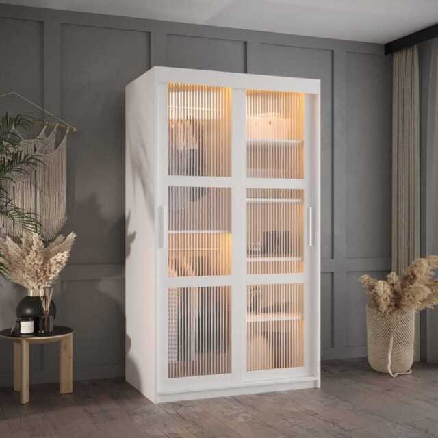 Flutes I Sliding Door Wardrobe 100cm - White 100cm by Arthauss ...