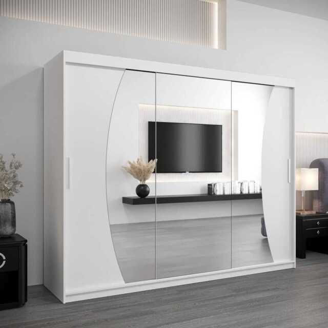 Wave Sliding Door Wardrobe 250cm - White 250cm by Arthauss | ufurnish.com