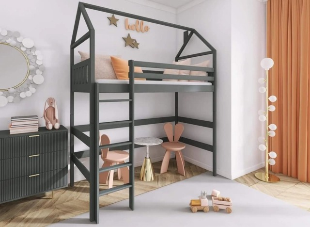 Wooden Loft Bed Gloria - Graphite Without Mattress by Arthauss ...