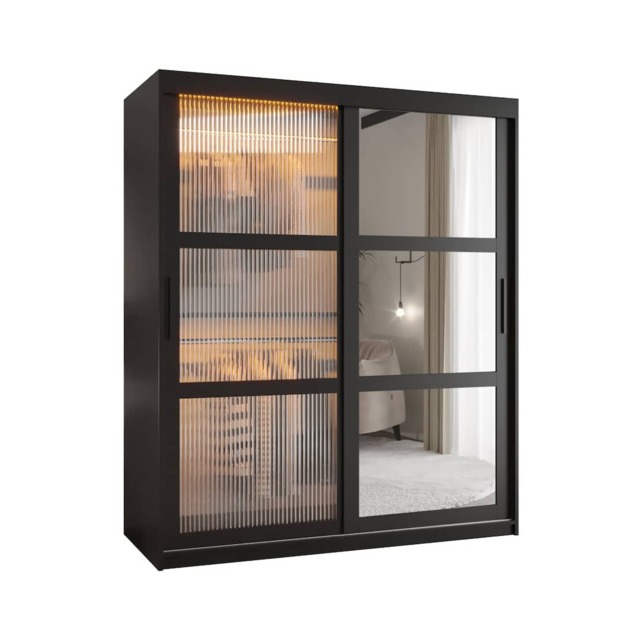 Flutes II Sliding Door Wardrobe 150cm - Black 150cm by Arthauss ...