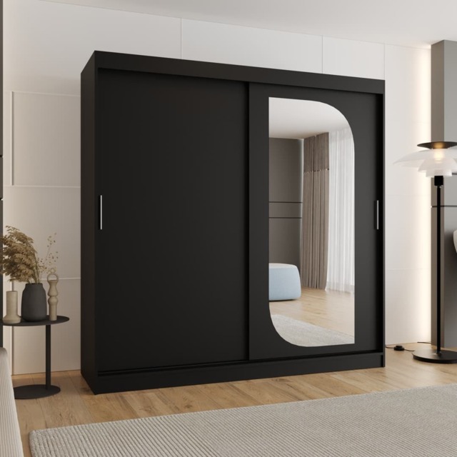 Lucy Sliding Door Wardrobe 200cm - Black 200cm by Arthauss | ufurnish.com