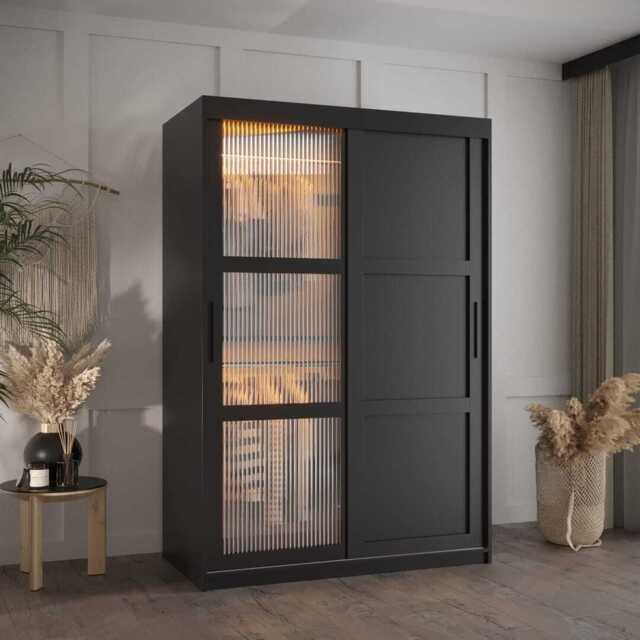 Flutes III Sliding Door Wardrobe 120cm - Black 120cm by Arthauss ...