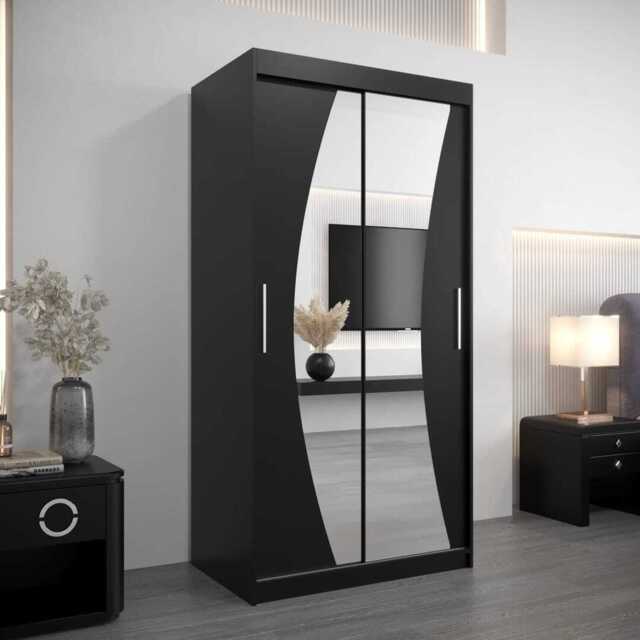 Wave Sliding Door Wardrobe 100cm - Black 100cm by Arthauss | ufurnish.com