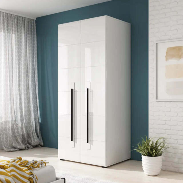 Tulsa 18 Hinged Wardrobe 90cm - White Gloss 90cm by Arthauss | ufurnish.com