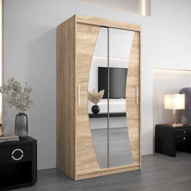 Wave Sliding Door Wardrobe 100cm - Oak Sonoma 100cm by Arthauss ...